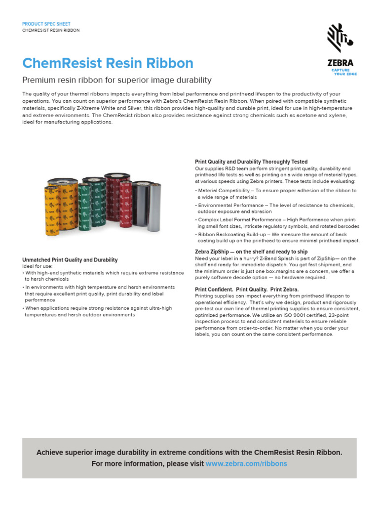 chem-resist-resin-ribbon-spec-sheet-en-us | PDF | Printer (Computing) | Materials