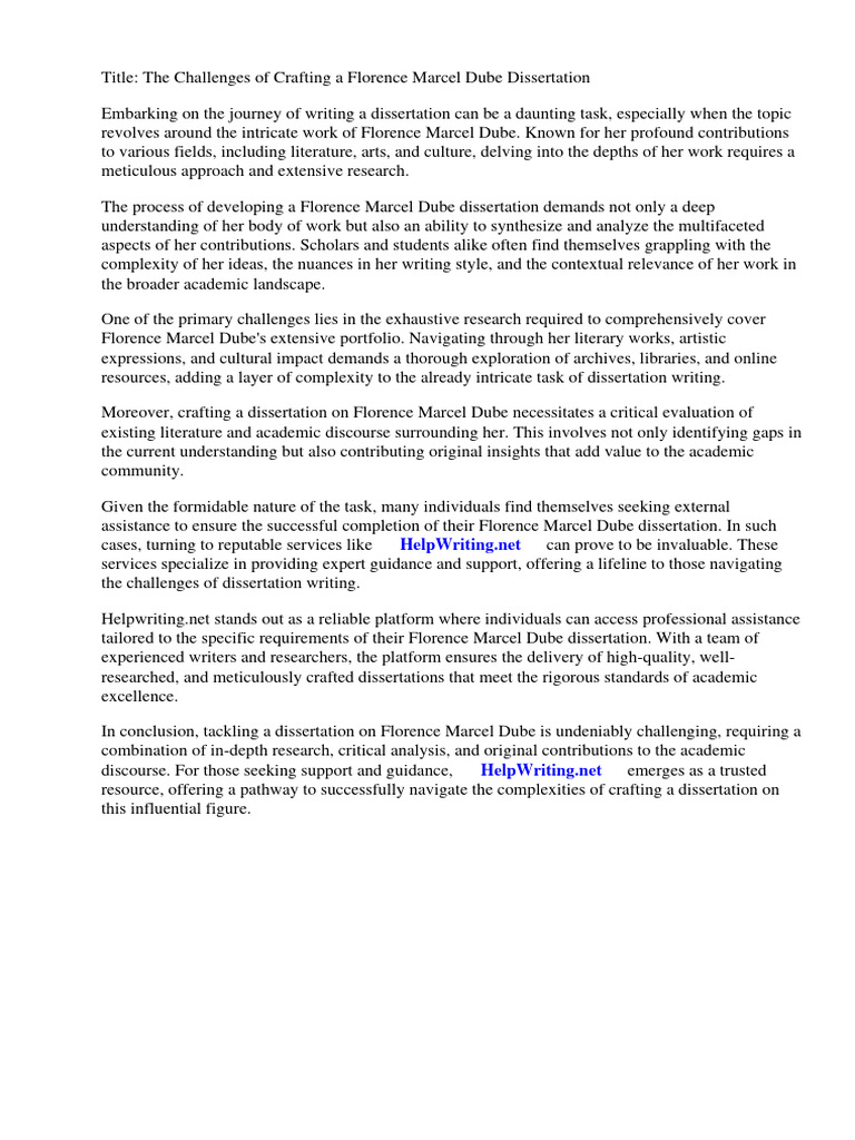 Florence Marcel Dube Dissertation | PDF | Thesis