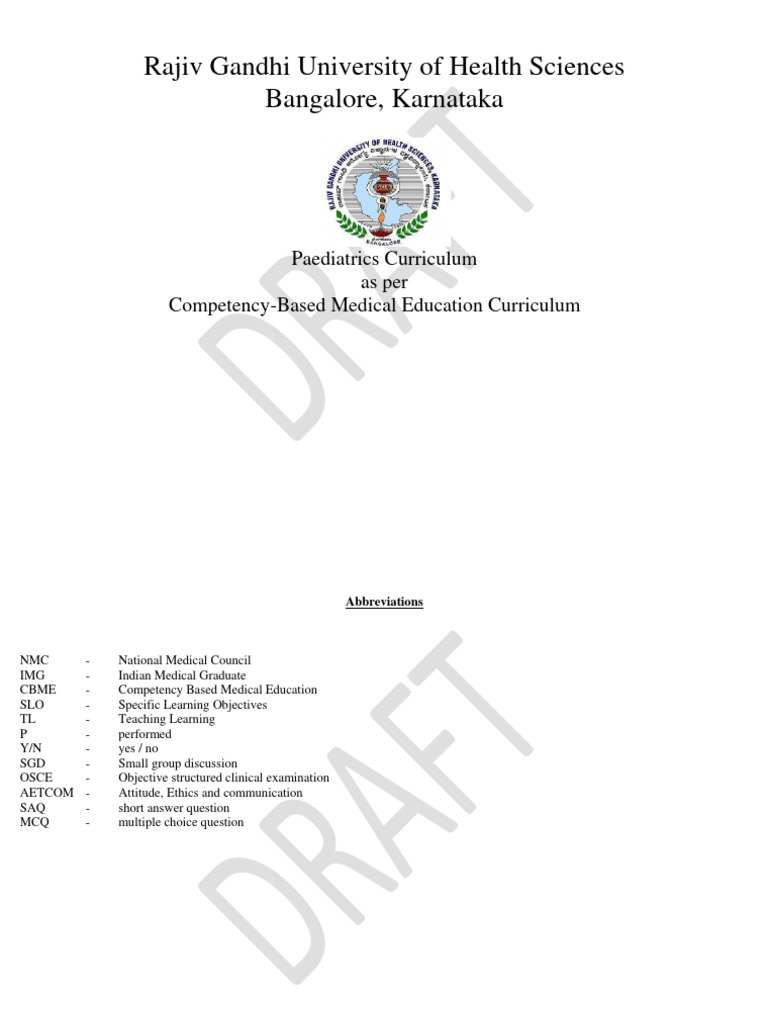 RGUHS Paediatrics Curriculum Overview | PDF | Medical Education ...