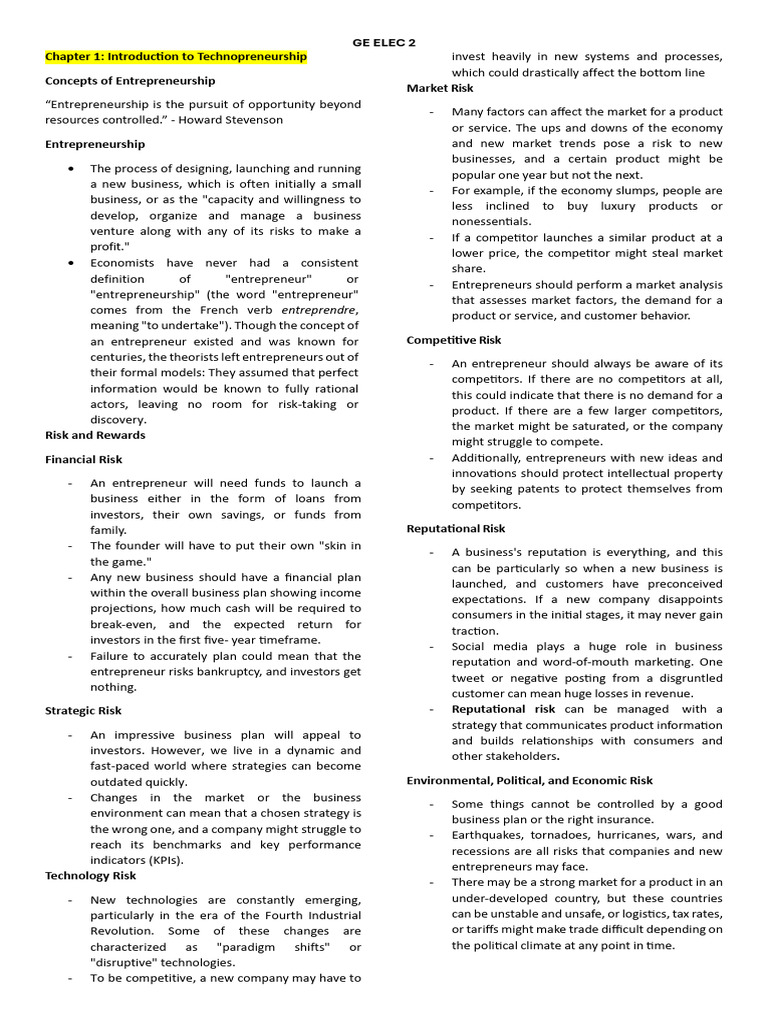 GE ELEC 2 Midterms | PDF | Entrepreneurship | Startup Company