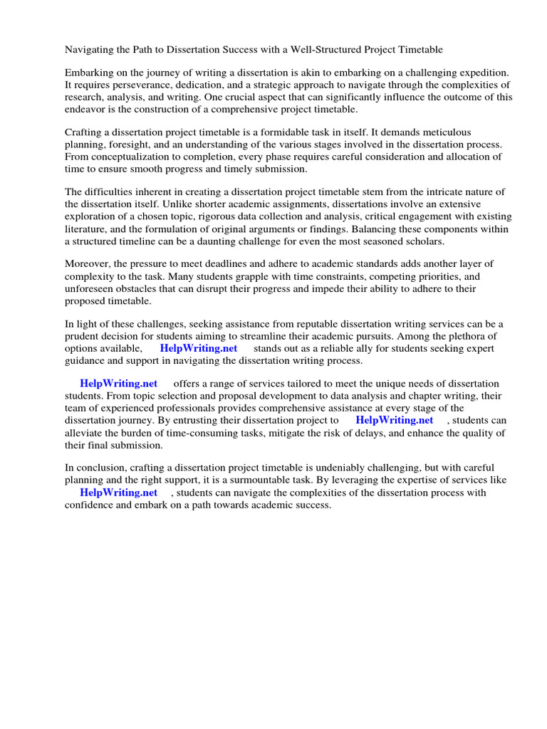 Dissertation Project Timetable | PDF | Thesis | Methodology