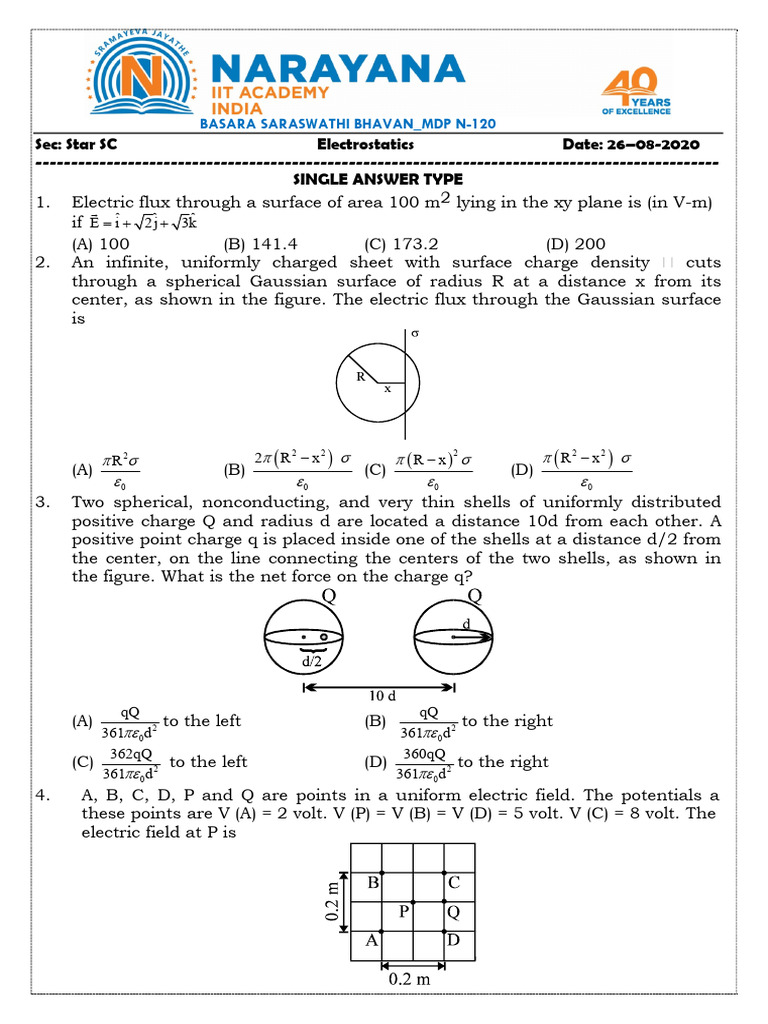 Electrostatics Questions and Solutions | PDF | Electric Field | Sphere