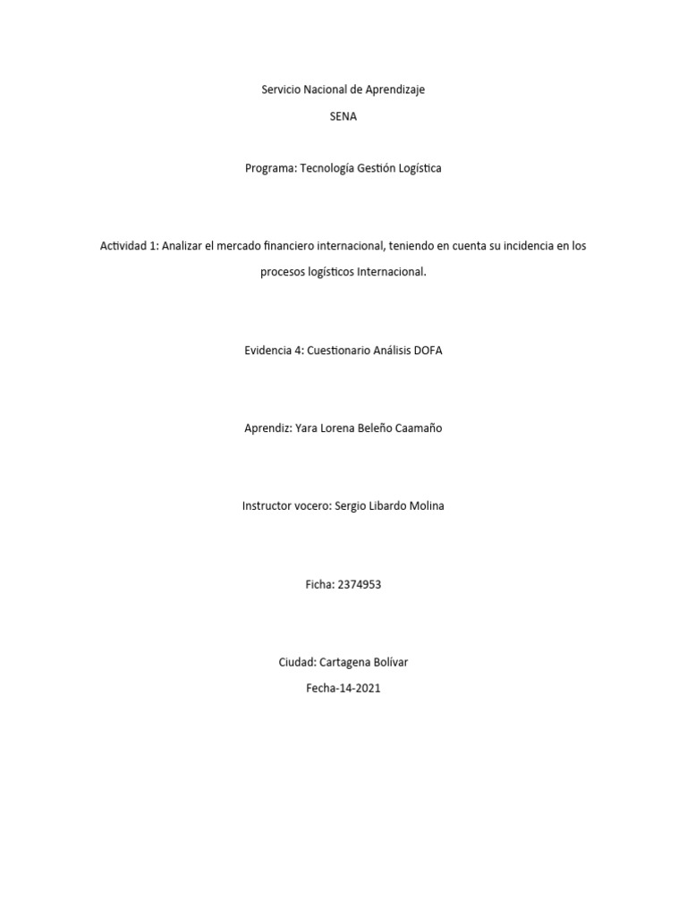 Matriz DOFA para Proyecto de Vida SENA | PDF | Análisis FODA