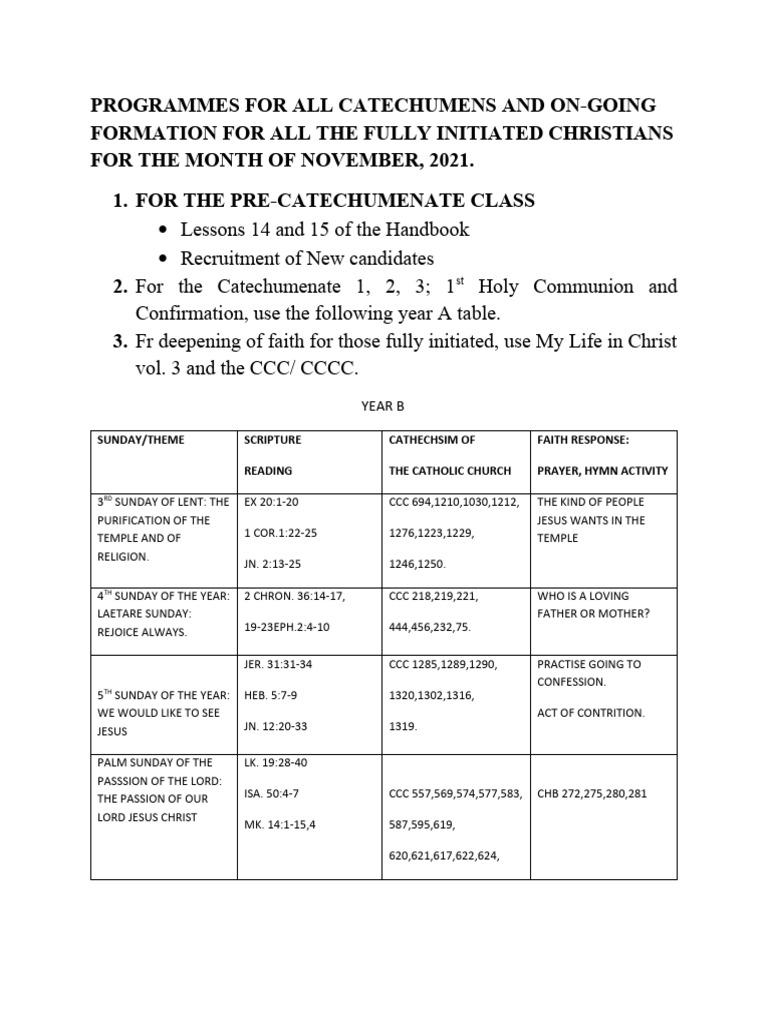 November 2021 Catechumen Programs | PDF | Baptism | Eucharist