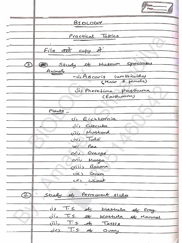 Biology Practical Topics | PDF
