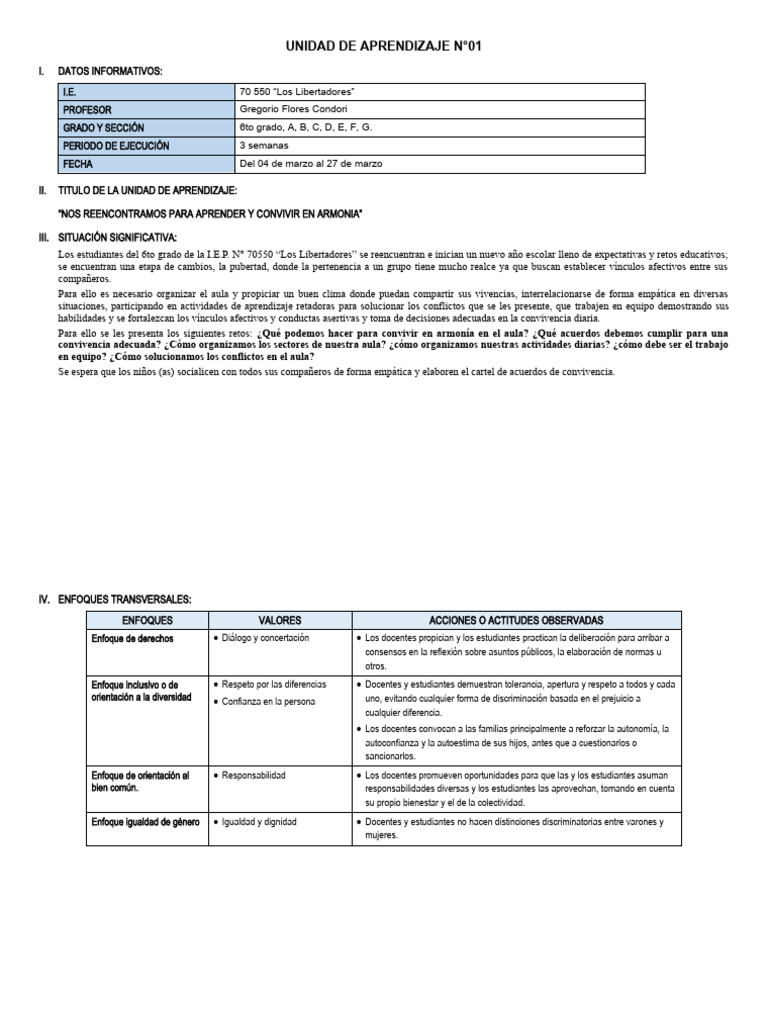 6° Grado - Unidad de Aprendizaje N°01 | PDF | Números | Decimal