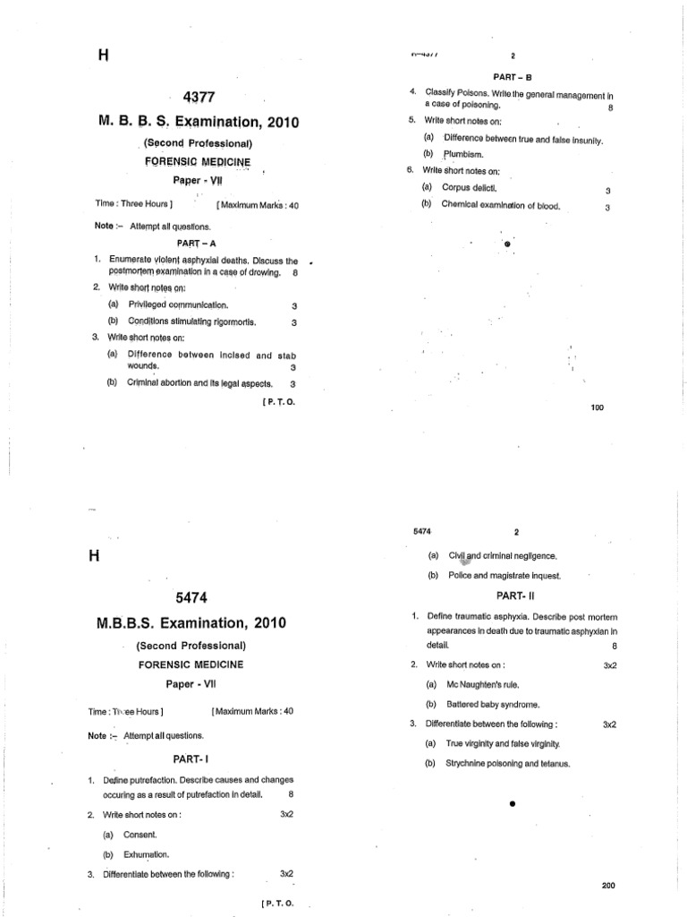 Forensic Medicine Question Paper | PDF
