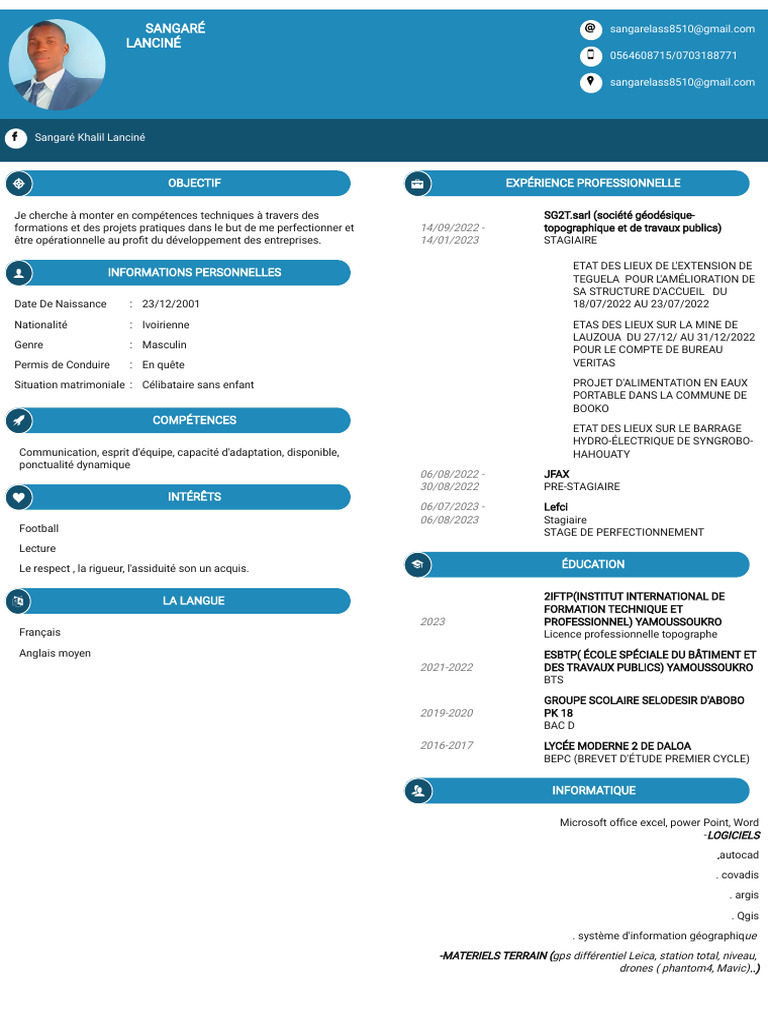 CV - Sangare Lanciné - Géomètre Topographe | PDF