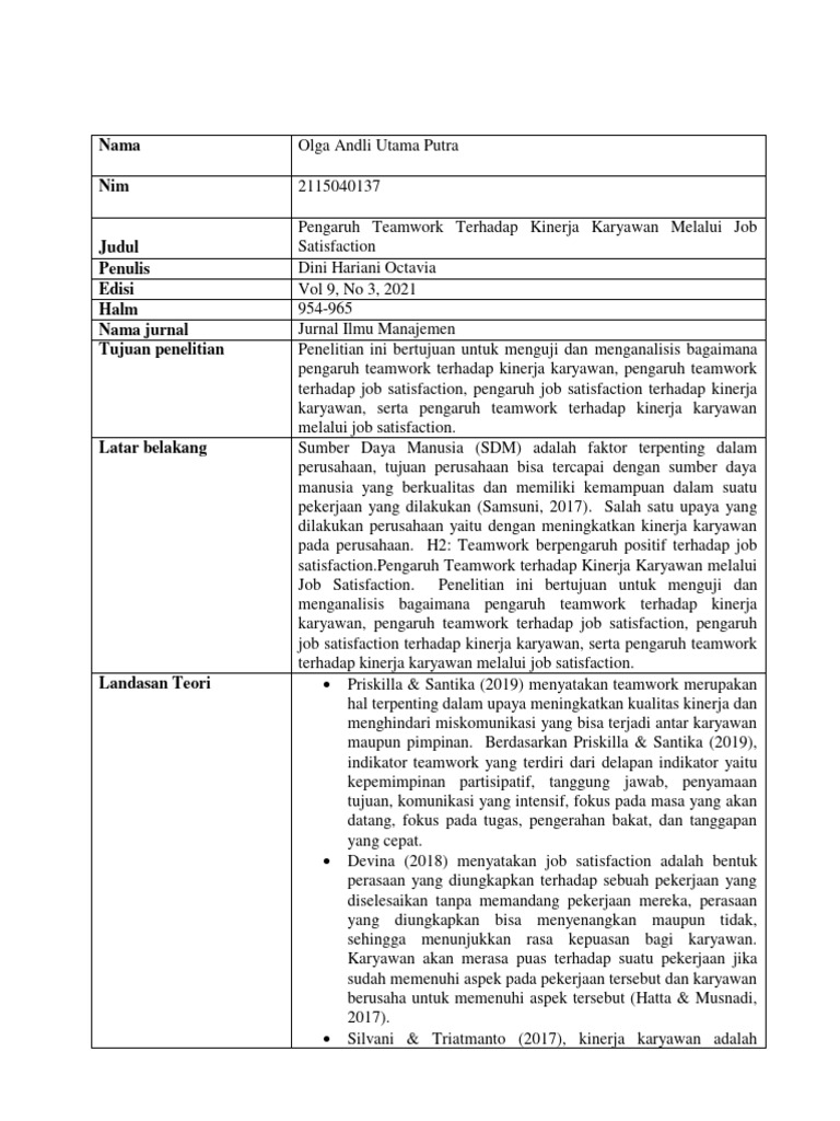Review Jurnal Olga Andli Utama Putra 2115040137 | PDF | Karier ...
