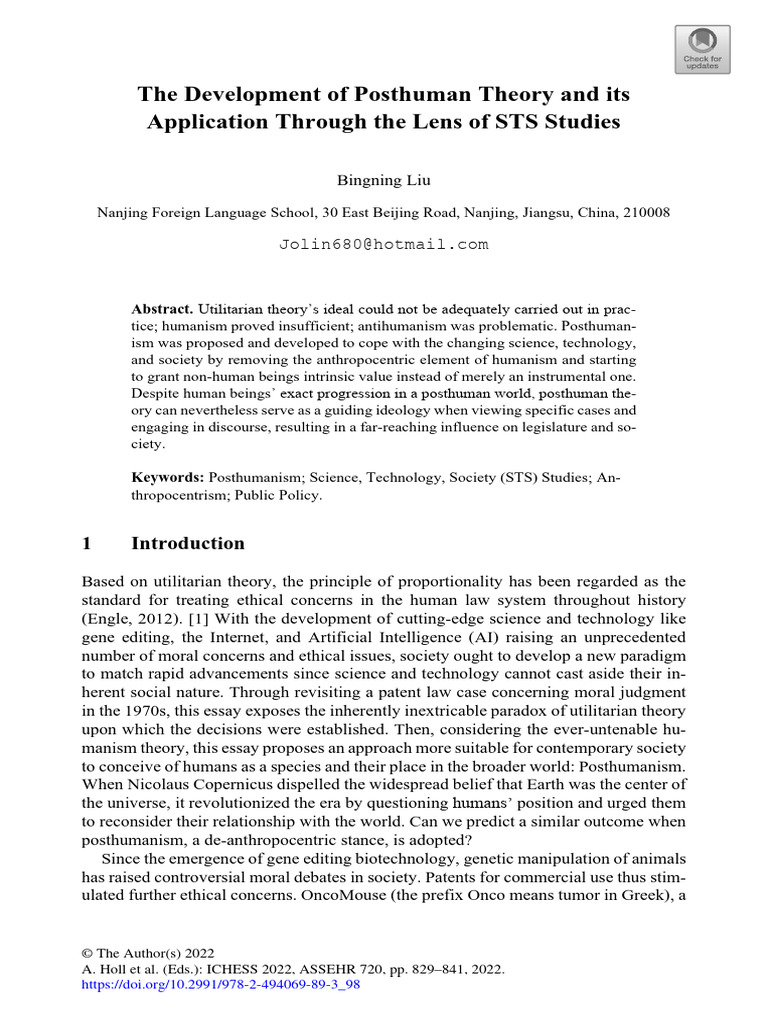 The Development of Posthuman Theory and Its Application Through The ...