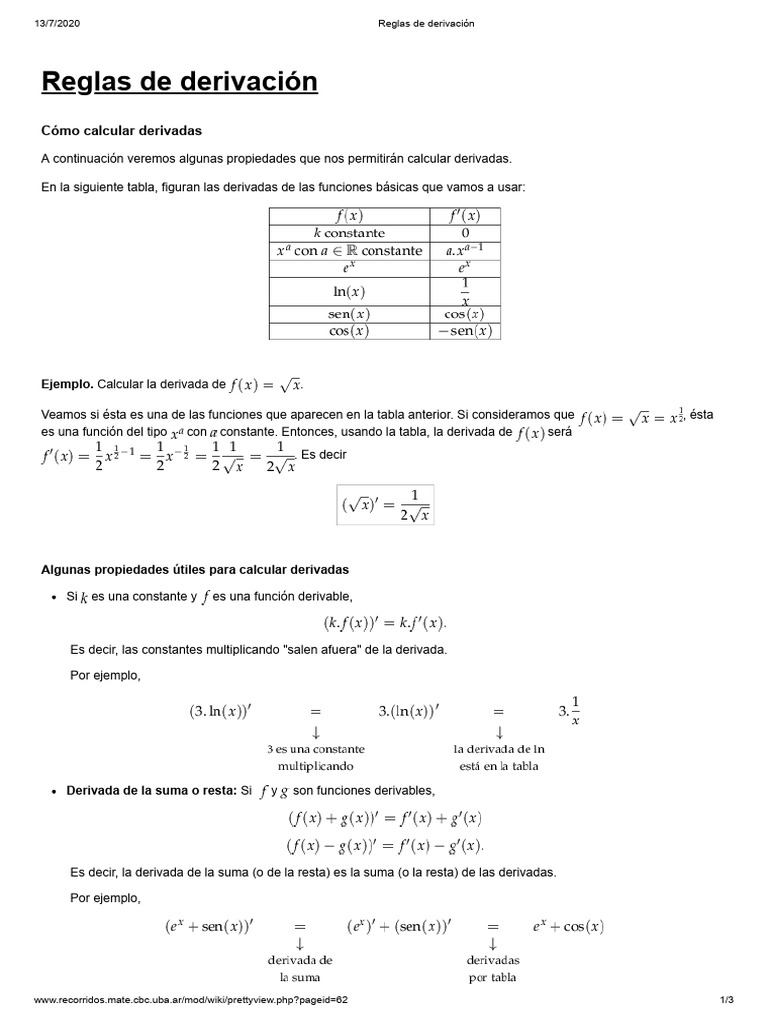 Reglas y Ejemplos de Derivación | PDF | Integral | Derivado