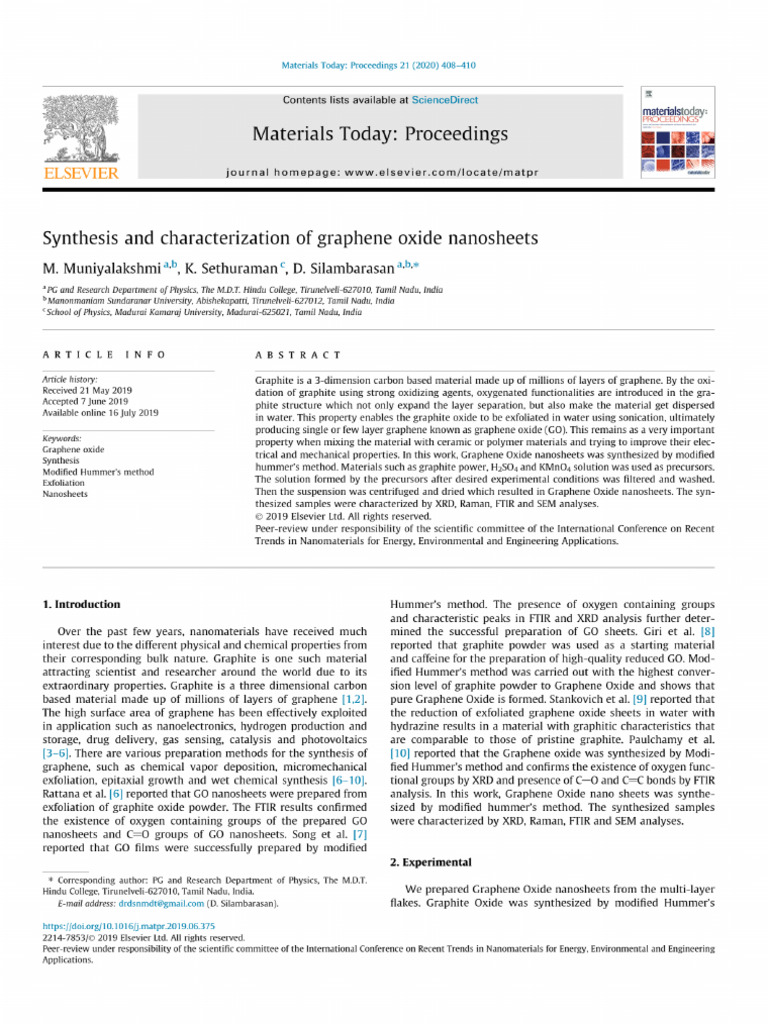 16synthesis And Characterization Of Graphene Oxide Nanosheets Elsevier Enhanced Reader Pdf 
