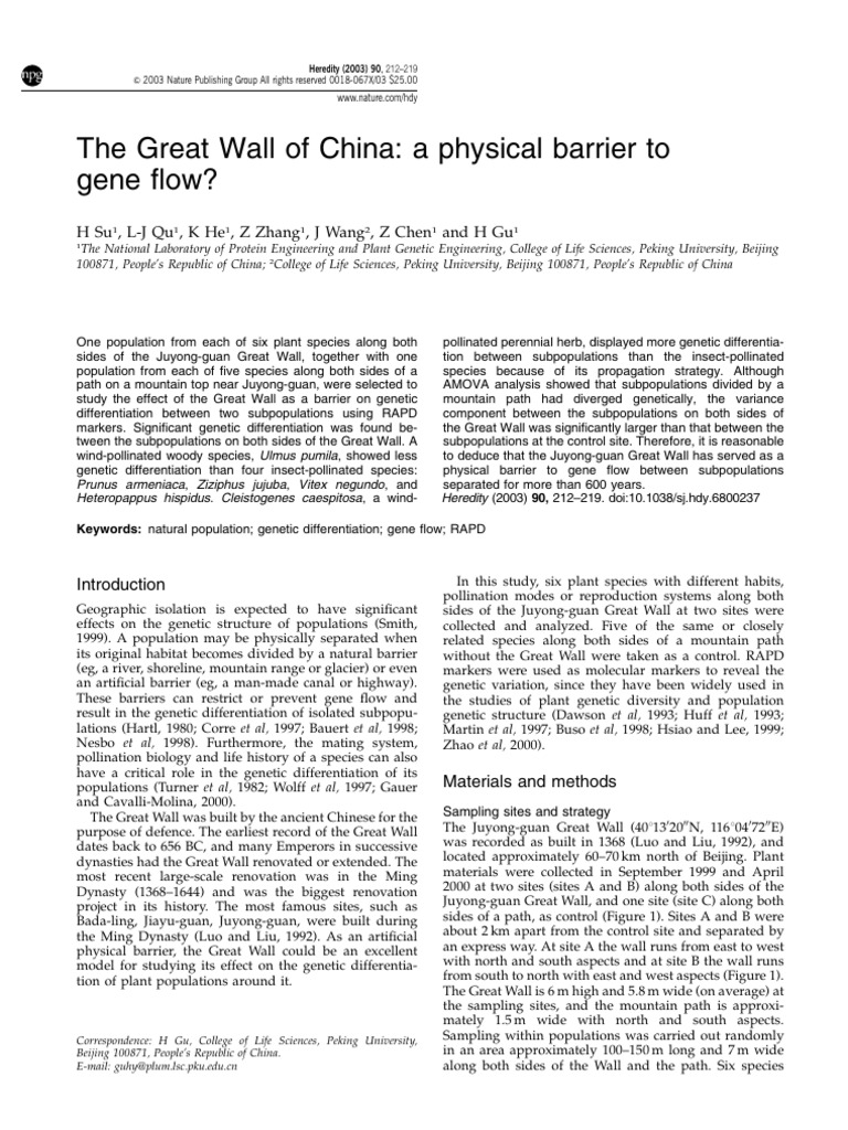 Great Wall As Evolution Barrier | PDF | Genetics | Species