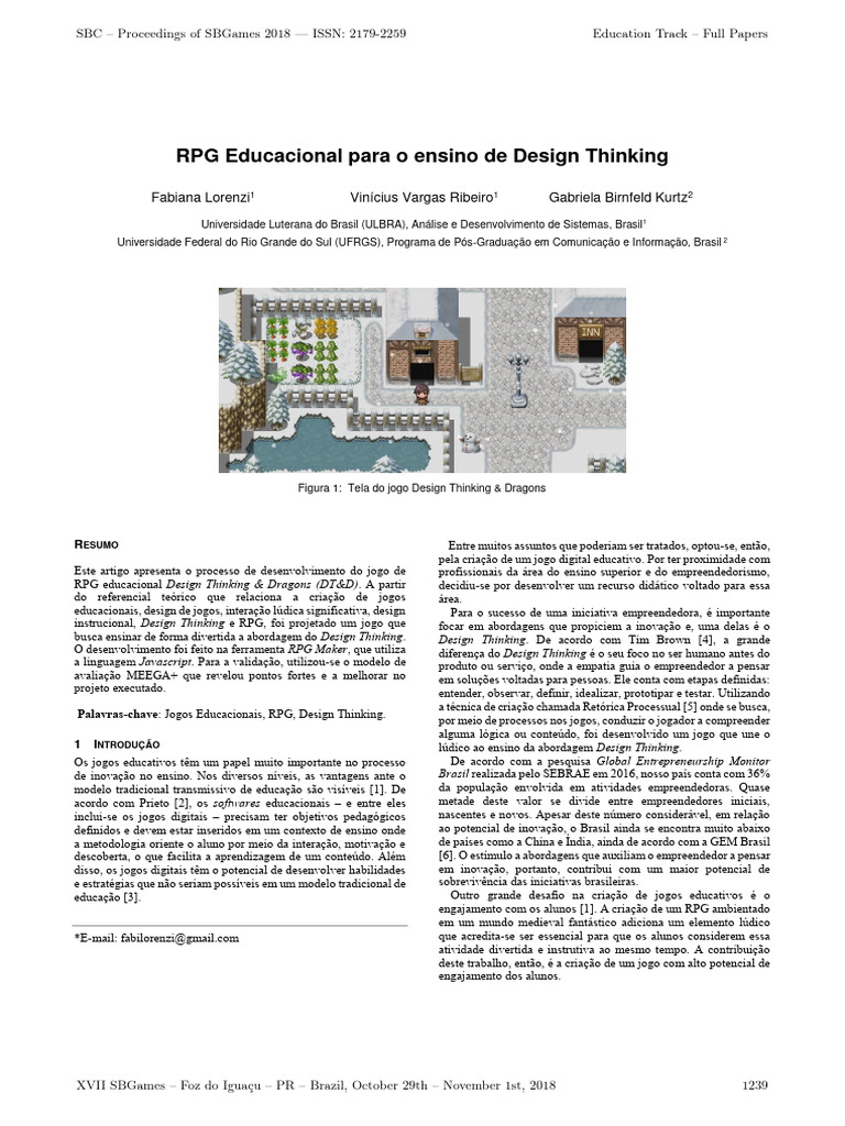 RPG Educacional para o Ensino de Design Thinking | PDF | Design Thinking | Design instrucional