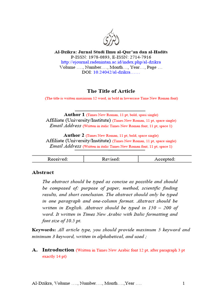 Al-Dzikra: Jurnal Ilmu al-Qur’an dan Hadits | PDF | Times New Roman ...