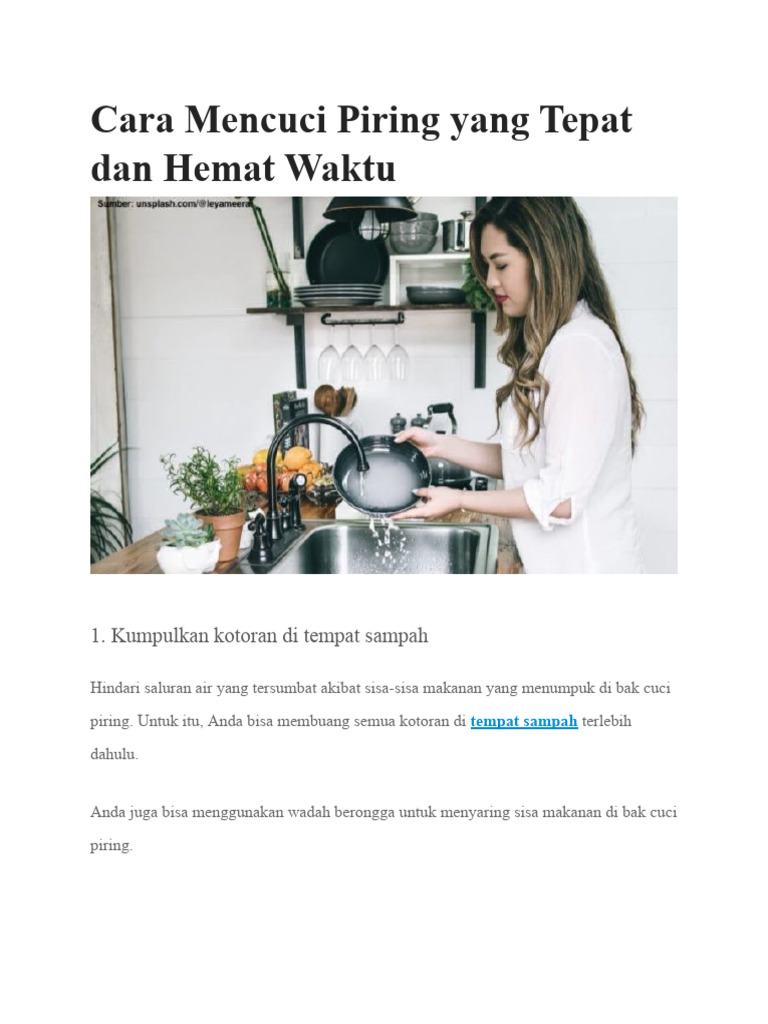Cara Mencuci Piring Dengan Baik | PDF