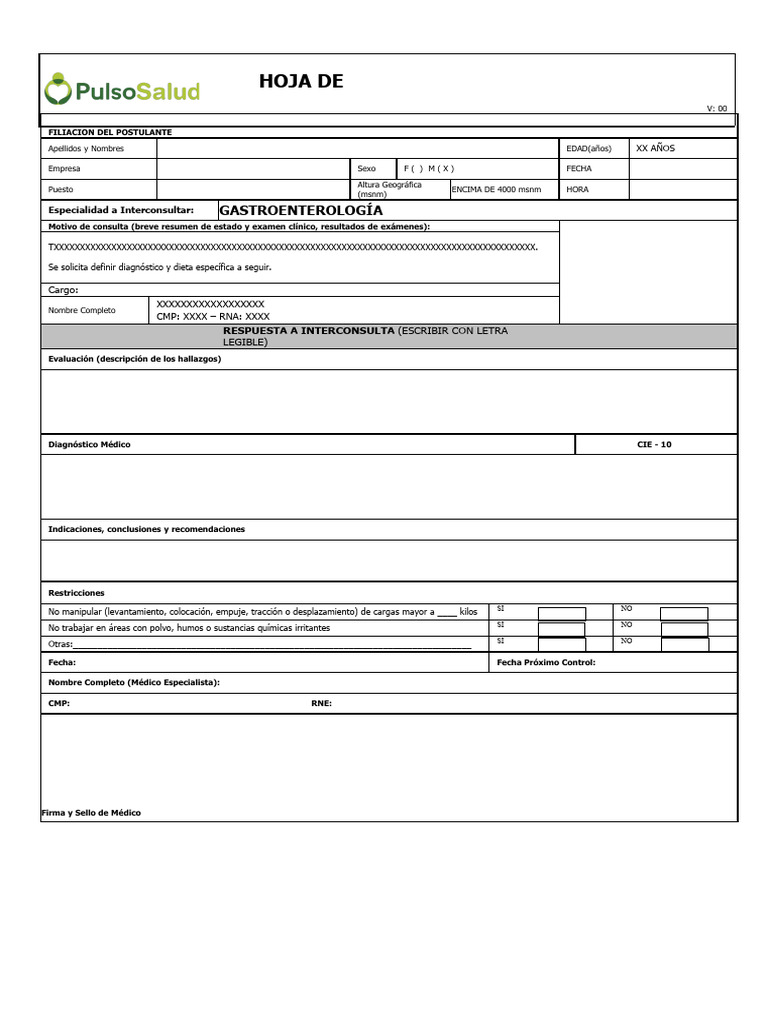 Formato de Hoja de Interconsulta Médica | PDF