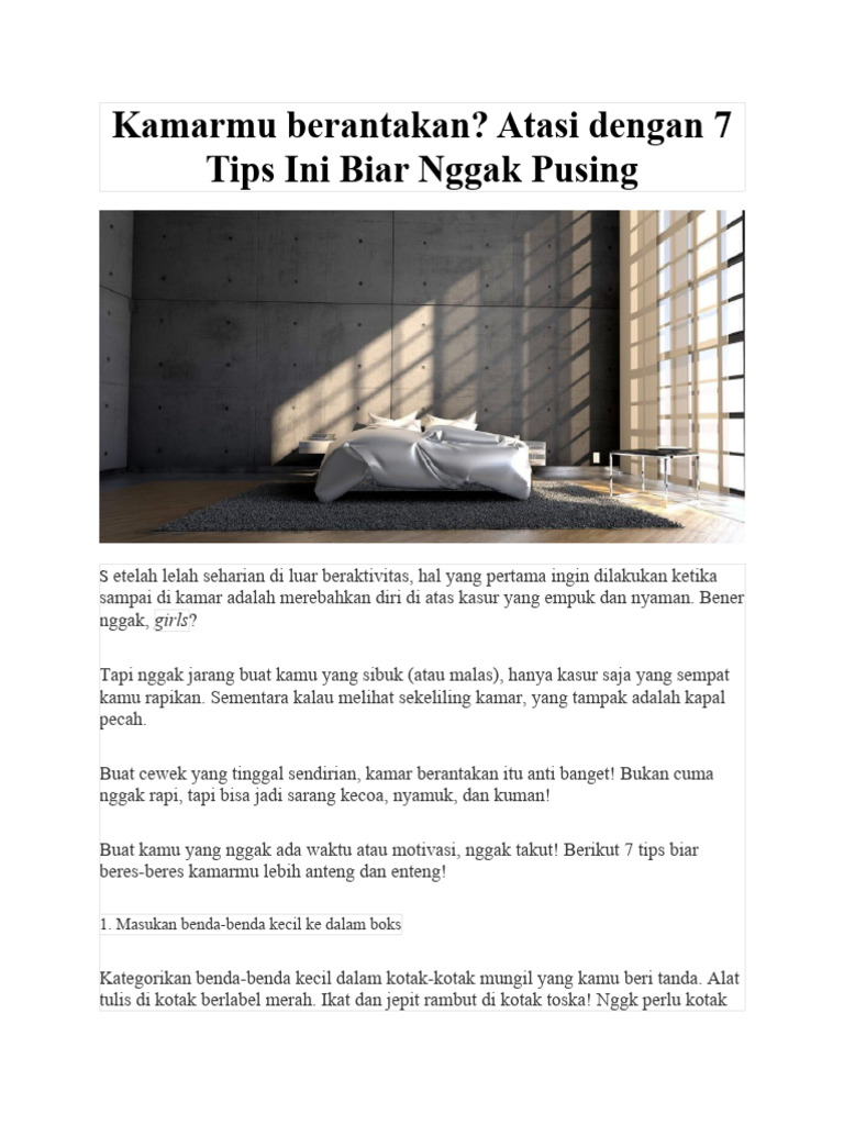 Merapihkan Kamar Yang Berantakan | PDF