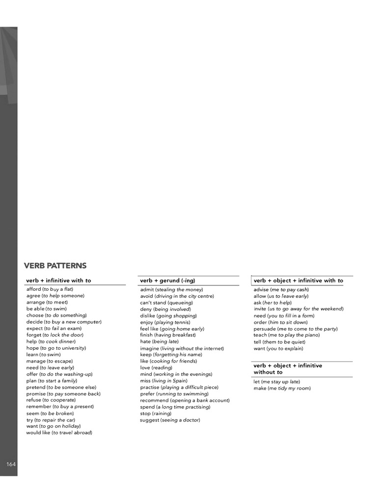 Verb Patterns (1) | PDF | Verb