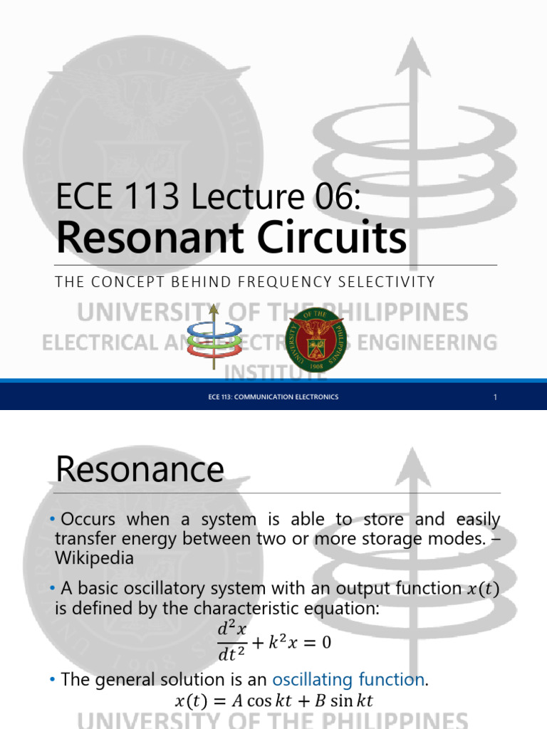 Ece113 Lec06 Resonant Circuits | PDF | Resonance | Capacitor