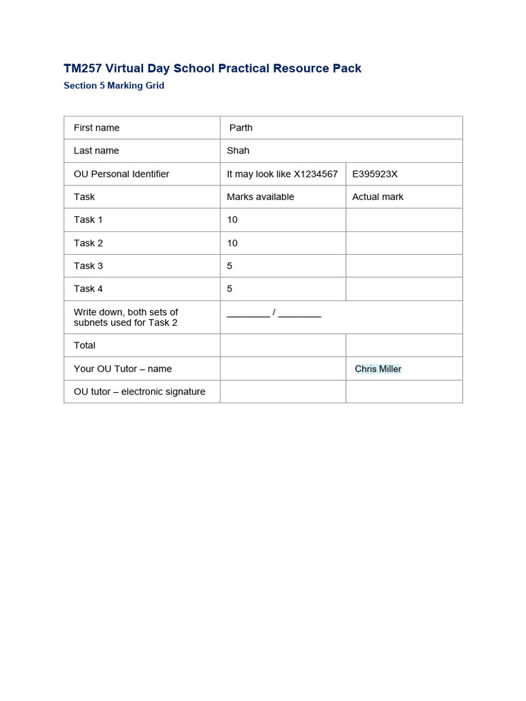 TM257 Virtual Day School Marking Grid | PDF