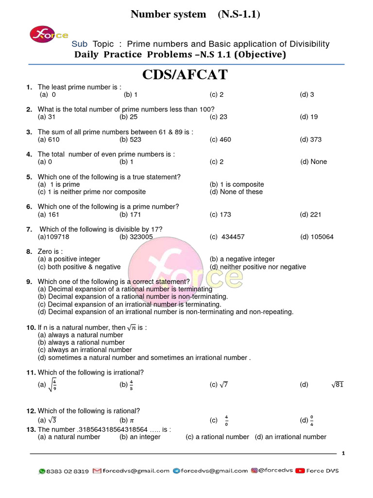 D.P.P Sheet - 1.1 N.T | PDF | Numbers | Prime Number