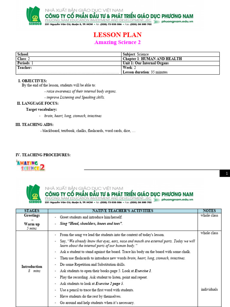Grade 2 Science Lesson Plans: Human Body | PDF | Vocabulary | Lesson Plan