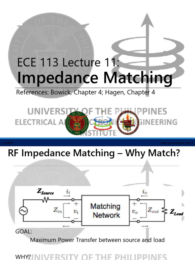 Ece113 Lec11 Impedance Matching | PDF | Electrical Impedance | Electrical Resistance And Conductance