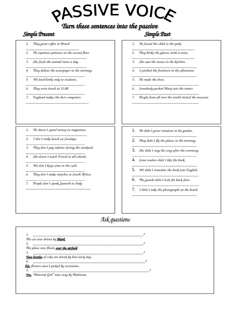 Passive Voice Fun Activities Games - 601 | PDF