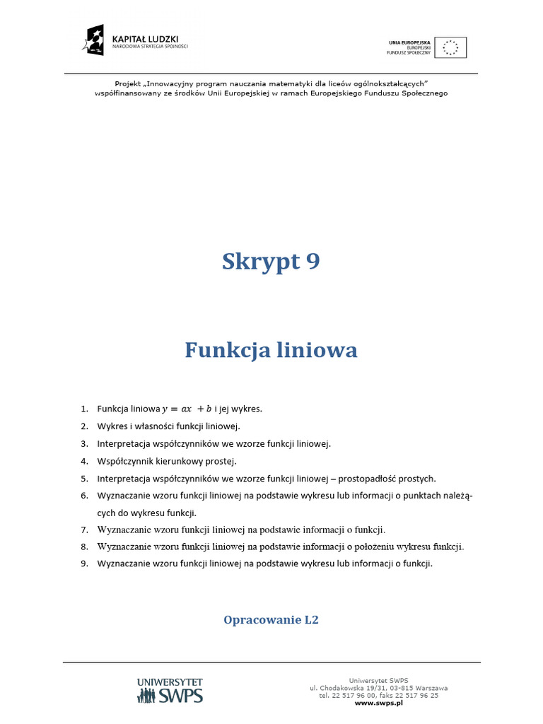 Skrypt 9 Funkcja Liniowa Część 1 | PDF