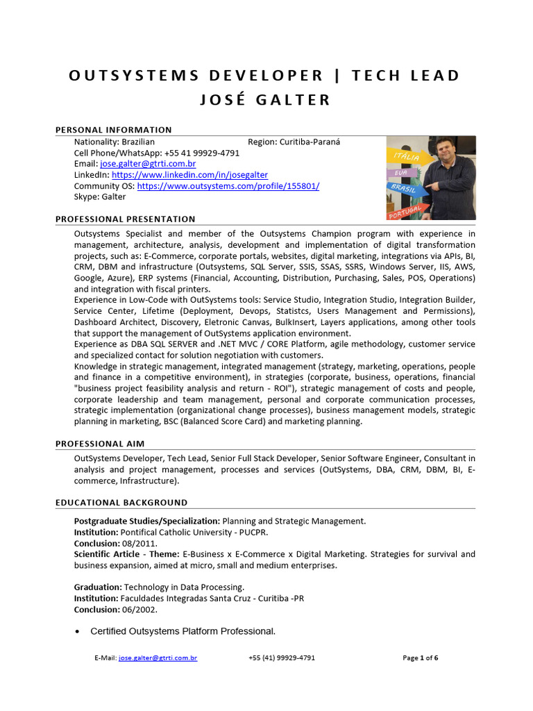 CV Jose Galter 2024 OutSystems en | PDF | Databases | World Wide Web