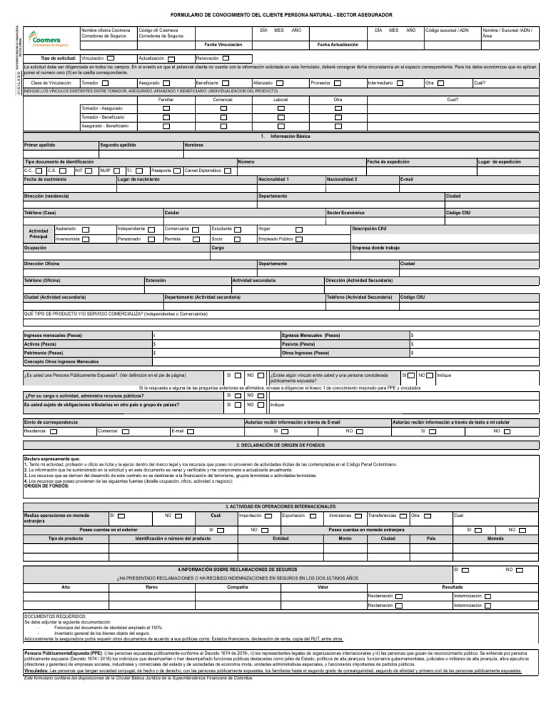 Formulario de Actualizacion de Datos SARLAFT | PDF | Seguro | Póliza de seguros