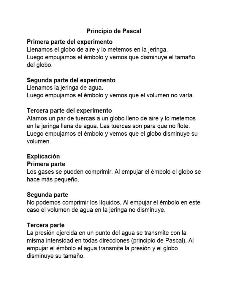 Principio de Pascal | Descargar gratis PDF | Física | Física Aplicada e Interdisciplinaria