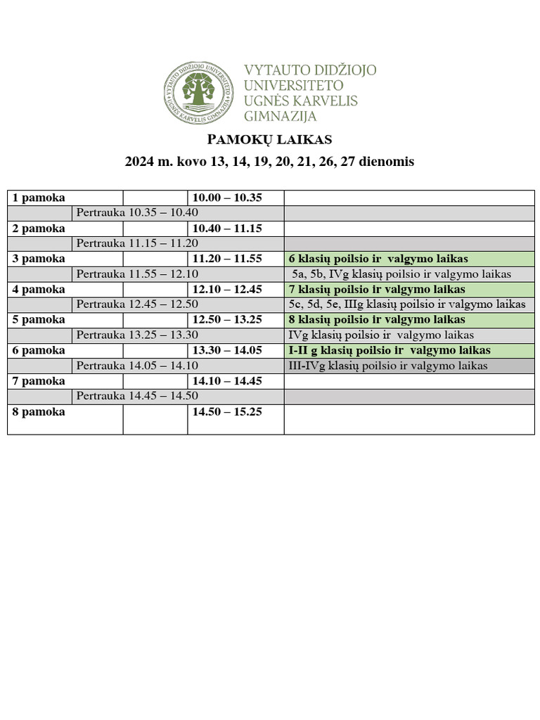 Pamoku Laikas 2024 Kovas | PDF