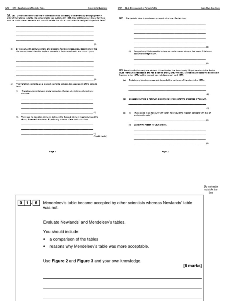 C2.1 ExamPro and 6-Mark | PDF | Chemical Elements | Periodic Table