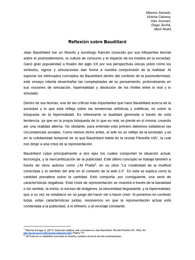 Baudrillard: Hiperrealidad y Simulacro | PDF | Sociedad | Realidad