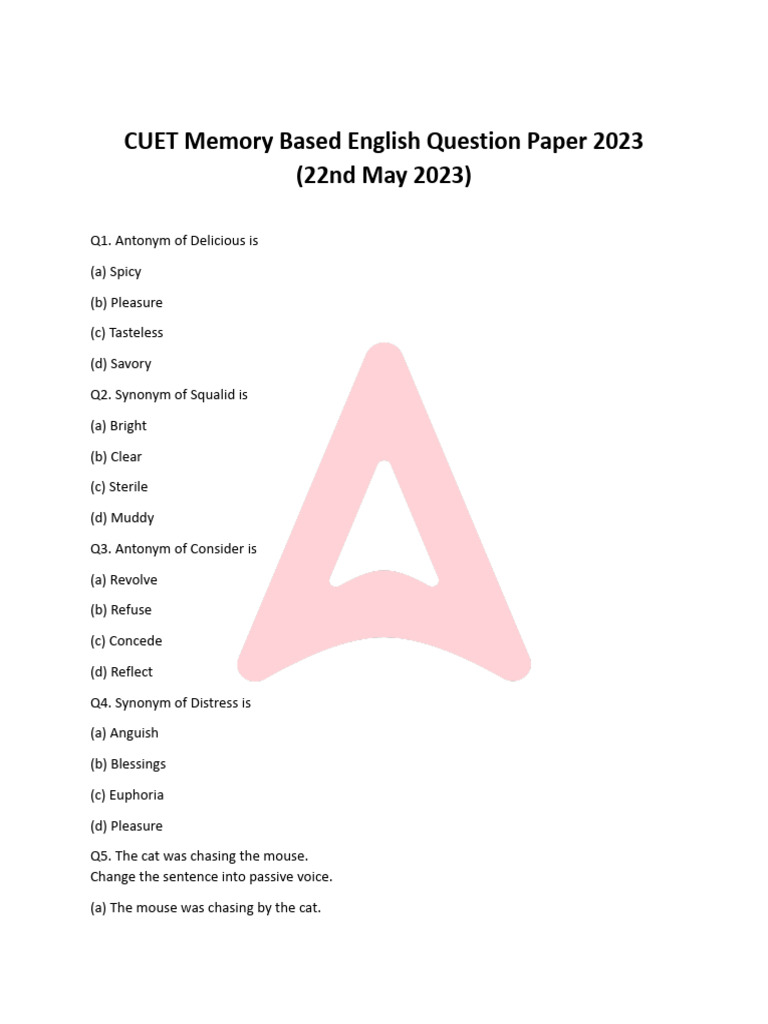 CUET English Question Paper 2023 | PDF | Noun | Adverb