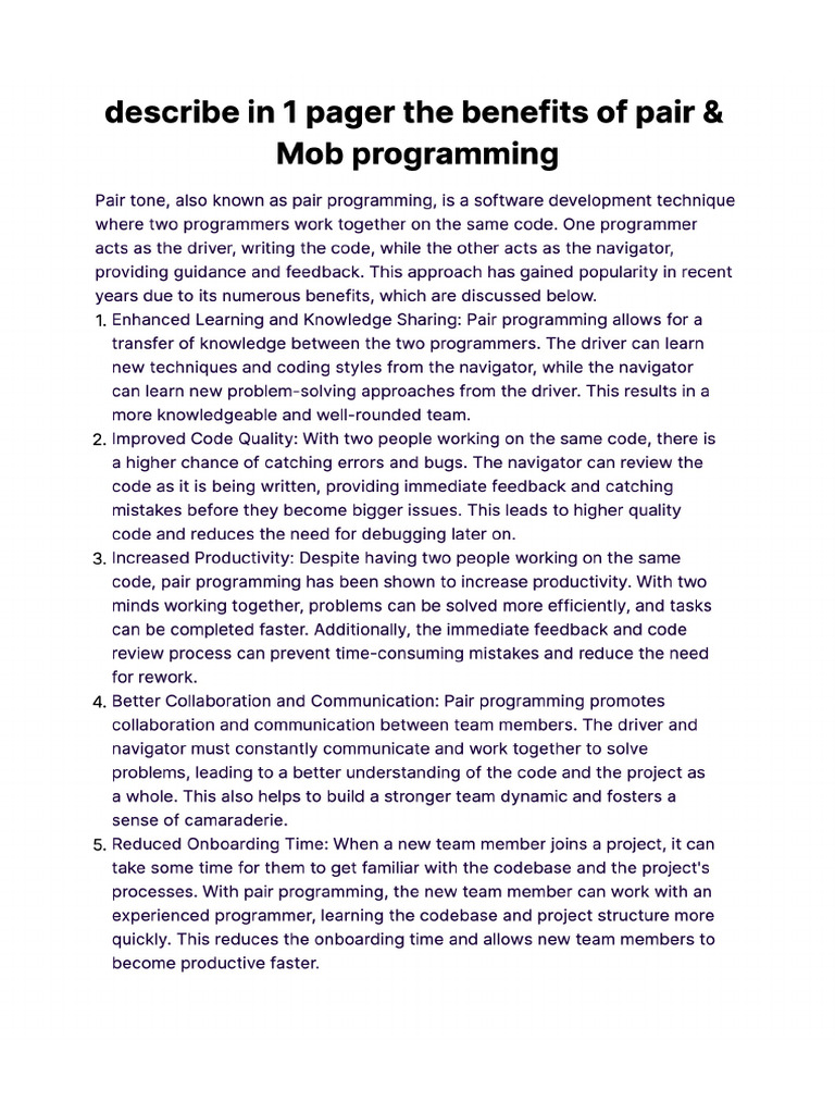 Ben Mob & Pair Programming | PDF