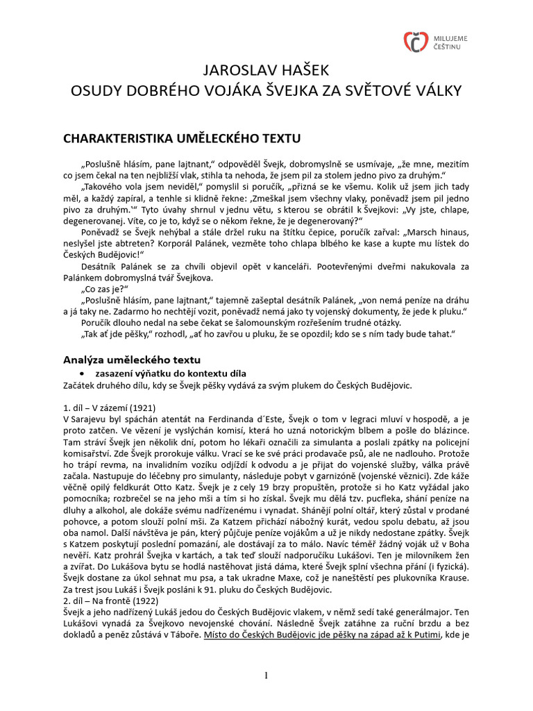 Jaroslav Hasek Osudy Dobreho Vojaka Svejka Za Svetove Valky | PDF