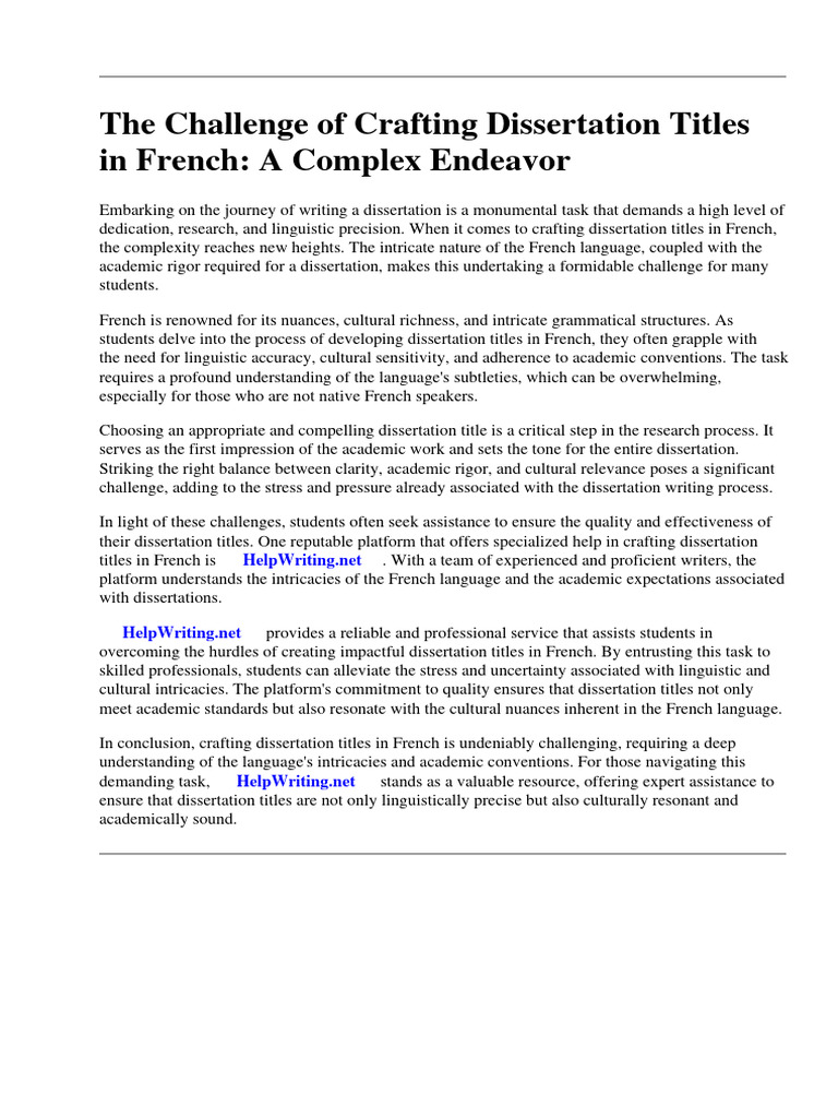 Dissertation Titles French | PDF