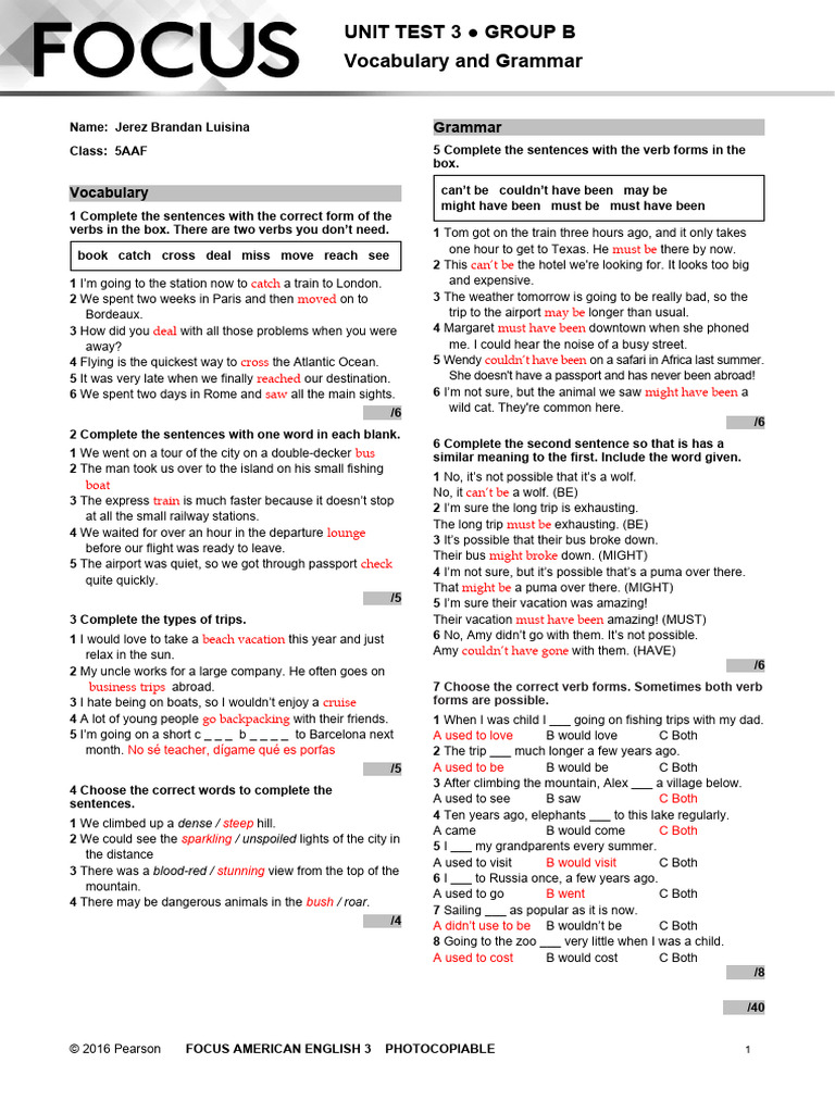FOCUS UNIT 3 (TEST) | PDF