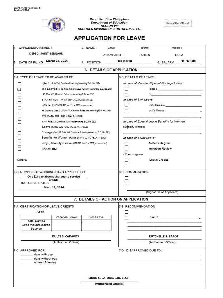 Form 6 Revised 2020 Application For Leave BLANK | PDF | Childbirth ...