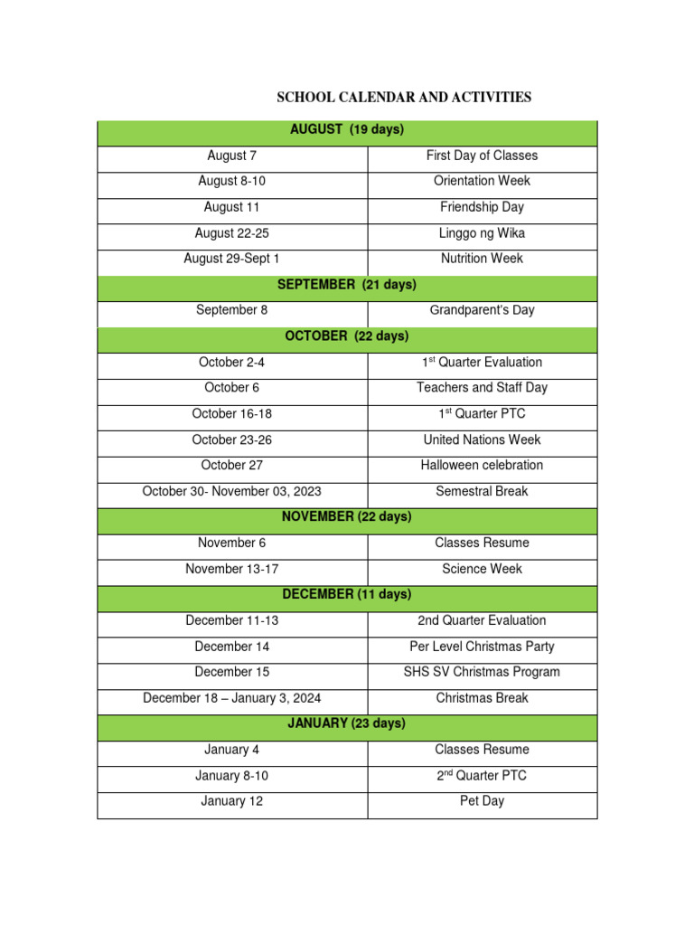 school calendar and activities 2023-2024 | PDF | Observances | Holidays