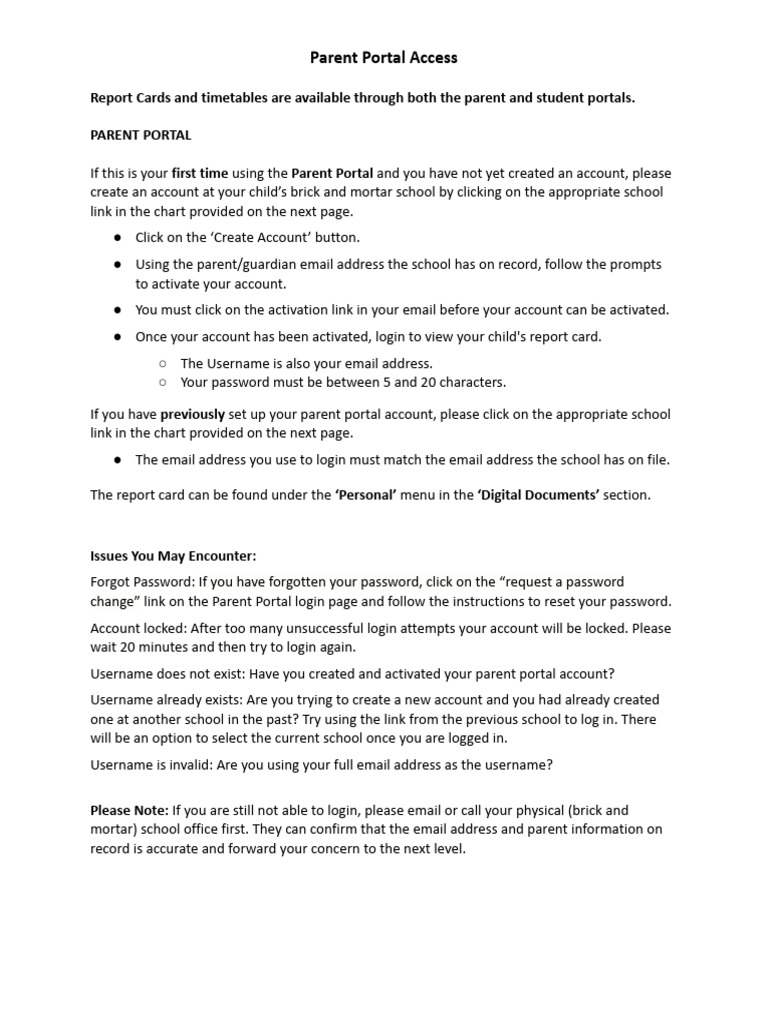 Parent Portal Access Instructions | PDF | Login | Password