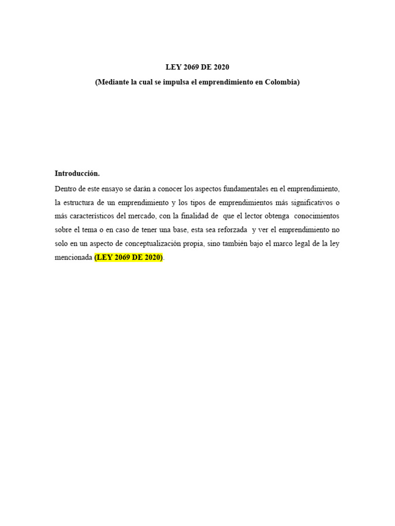 Ley 2069 de 2020: Impulso al Emprendimiento | PDF
