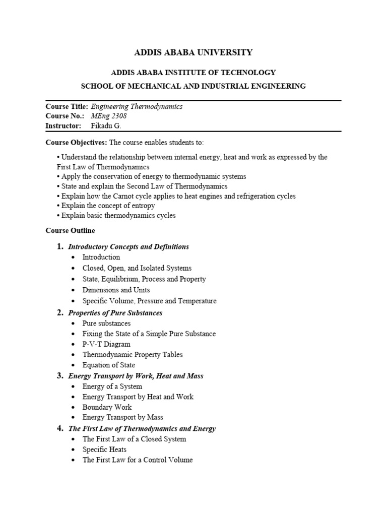 Course Outline - Thermo | PDF | Thermodynamics | Second Law Of ...