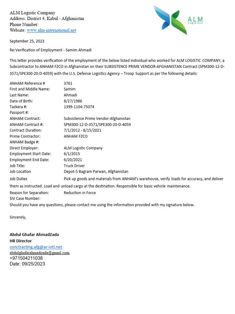ALM - 3761 - Samim Ahmadi - HR Letter - 20230925 | PDF | Technology ...