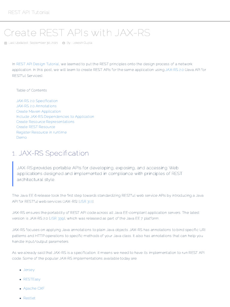 Create Rest Apis With Jax-Rs | PDF | Java (Programming Language) | Systems Architecture