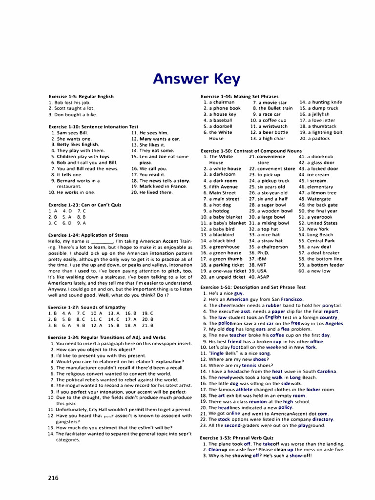 ANSWER KEY Cook - Ann - American - Accent - Training - 4th - Edition | PDF