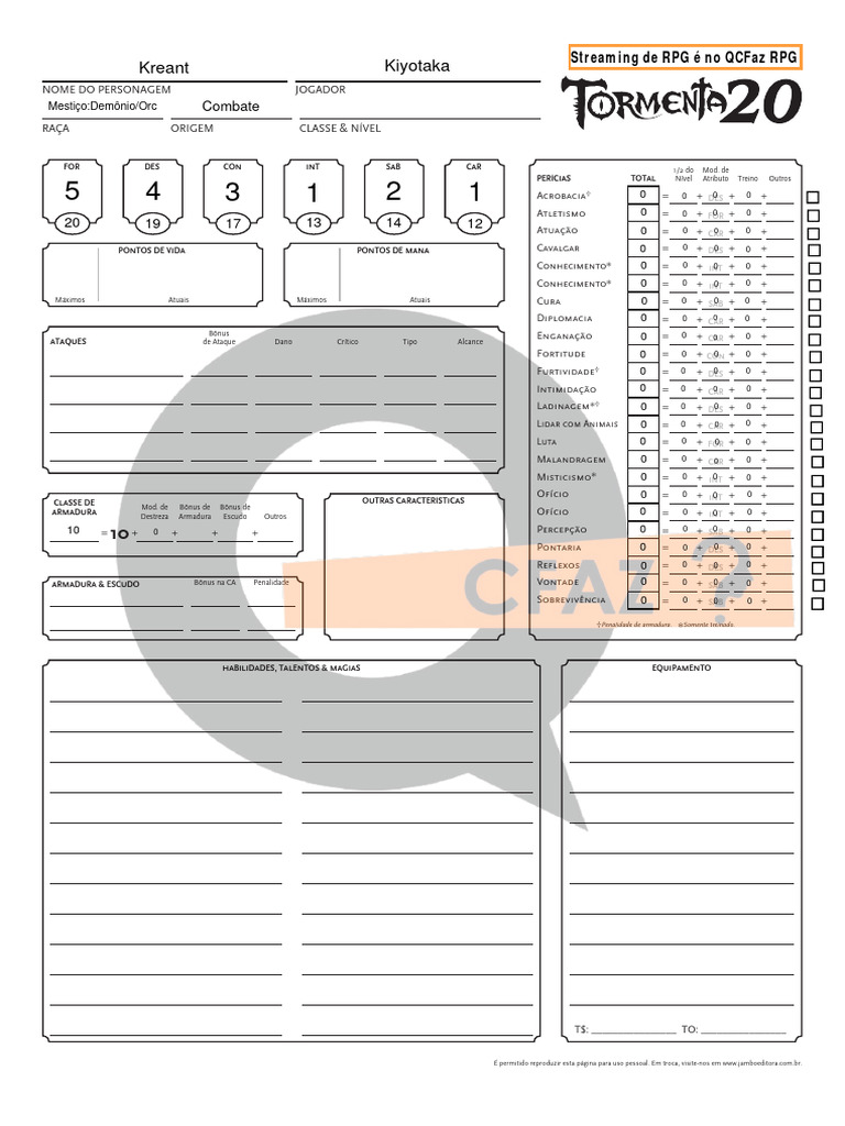 Ficha Editavel Tormenta20 - Compress | PDF | Gameplay de videogame ...